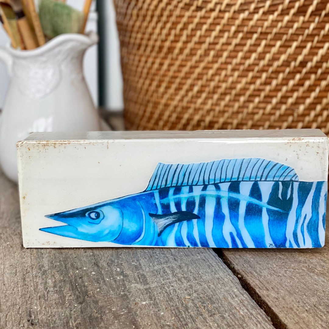 Wahoo Art Print on Wood W Resin Top Coat. Small Shelf Coastal Decor ...