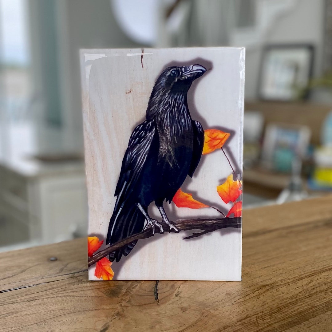 Crow Painting on Reclaimed Wood Block With Clear Resin Too Coat. Crow ...