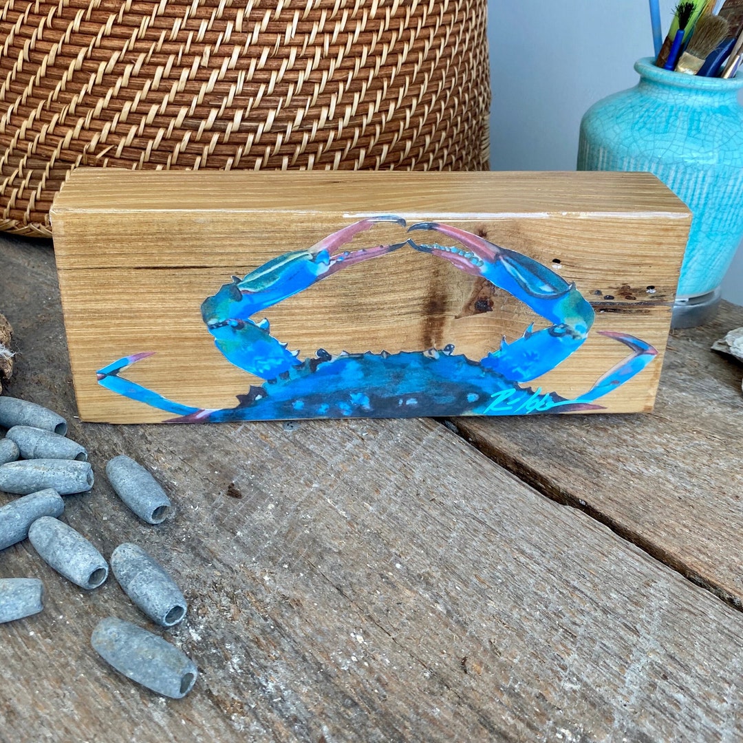 Buy Blue Crab Art Print on Wood W/ Resin Top Coat. Realistic Blue Crab ...