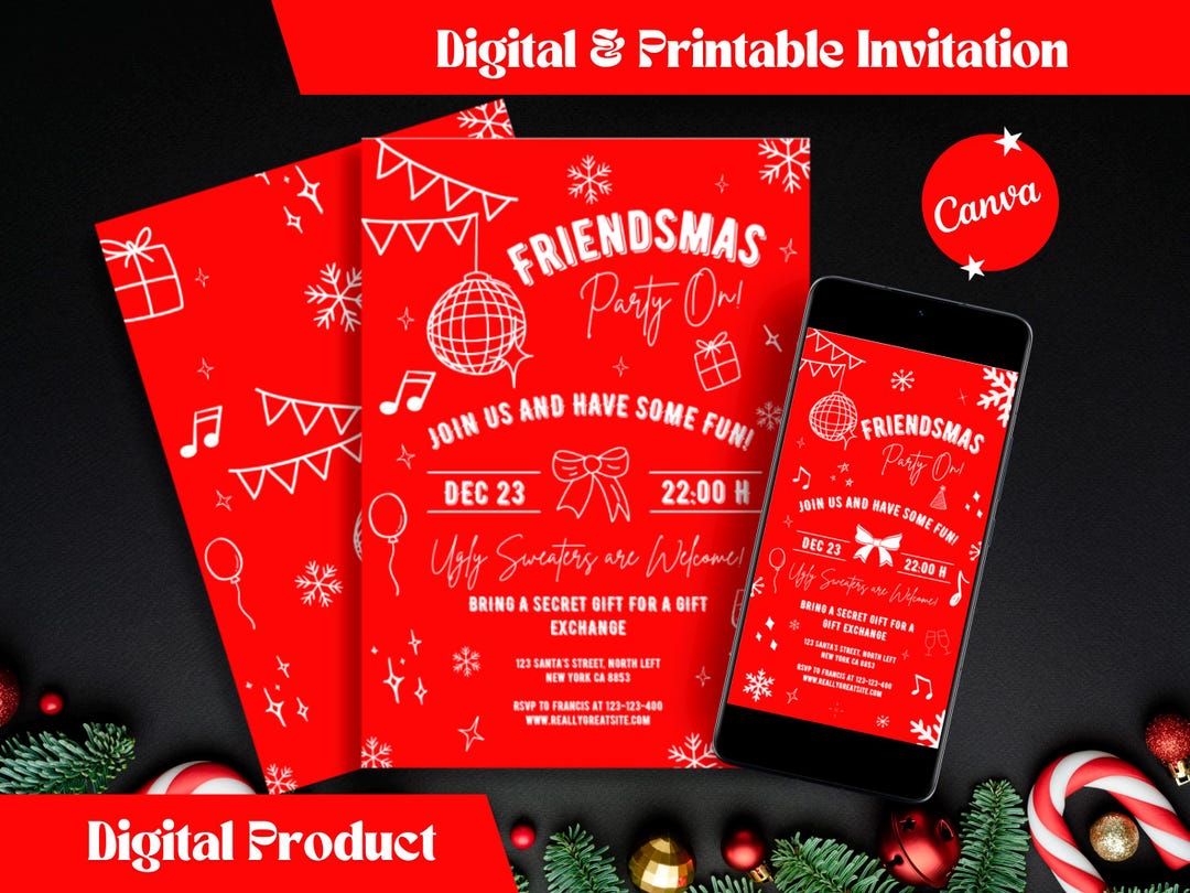 Editable Friendsmas Party Invitation, Digital Invite, Funny Friends ...