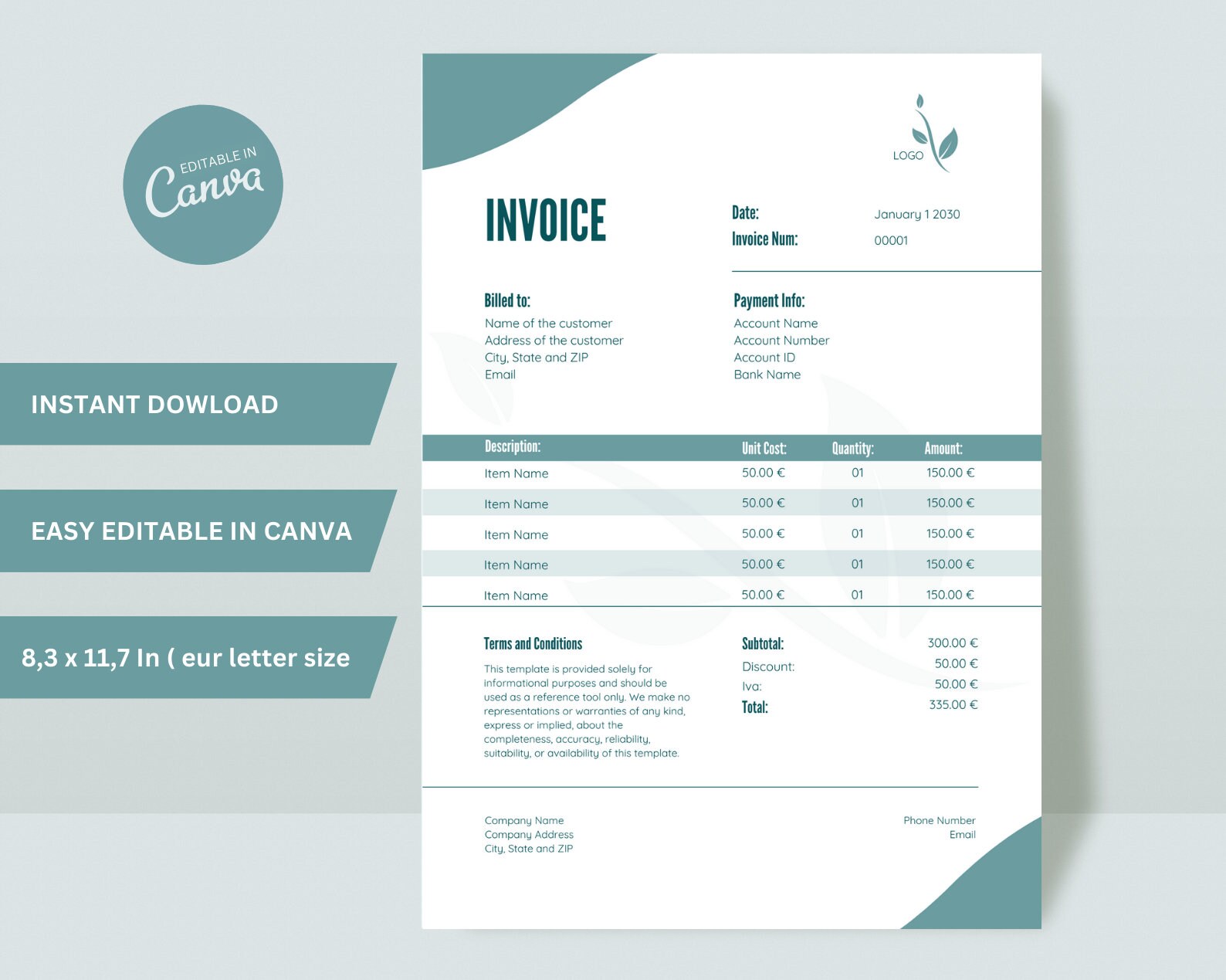 Printable Billing Invoice Template for Businesses Printable Billing ...