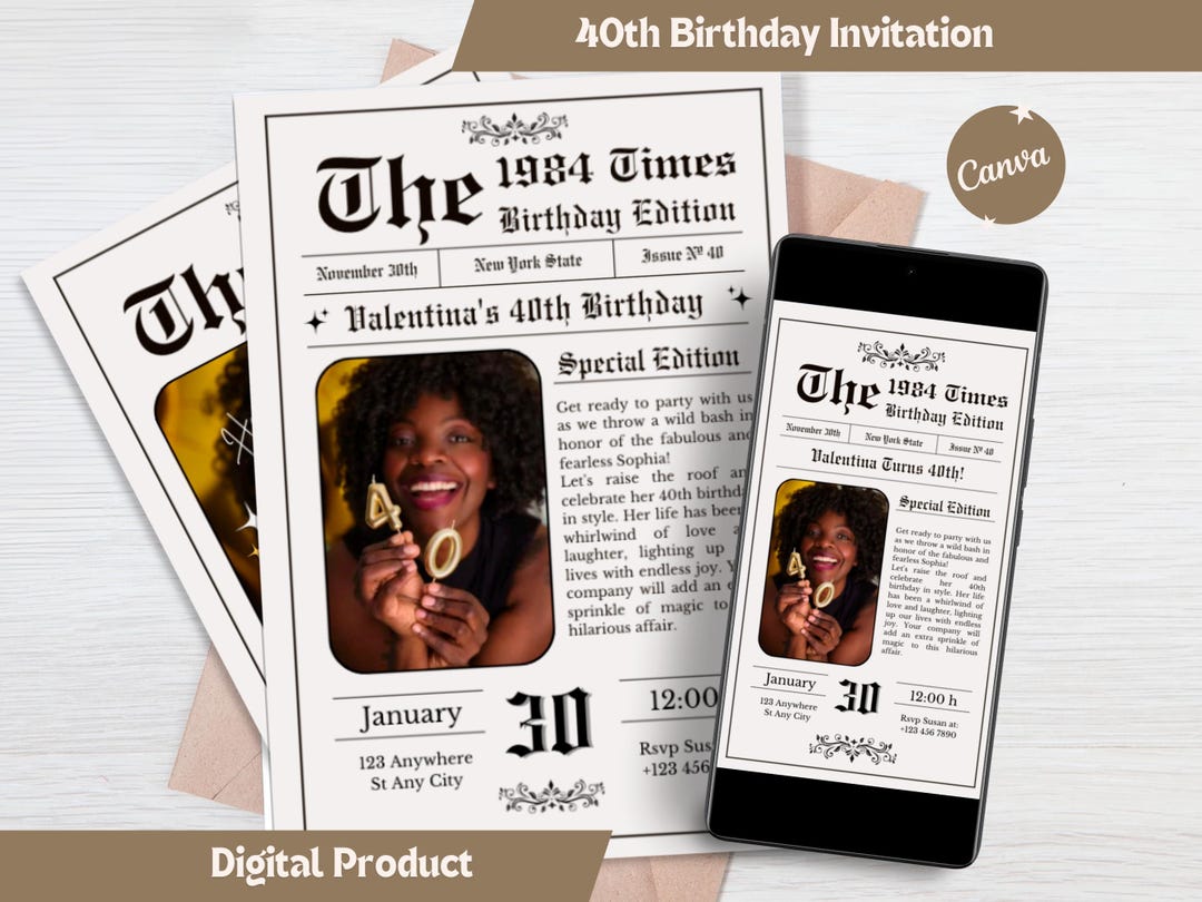 40th Birthday Newspaper Canva Template, Personalized 40th Birthday ...