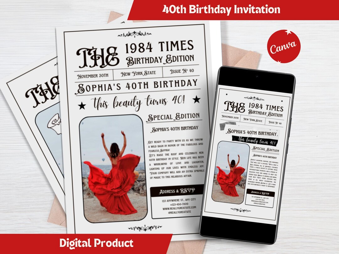 40th Birthday Newspaper Canva Template, Personalized 40th Birthday ...