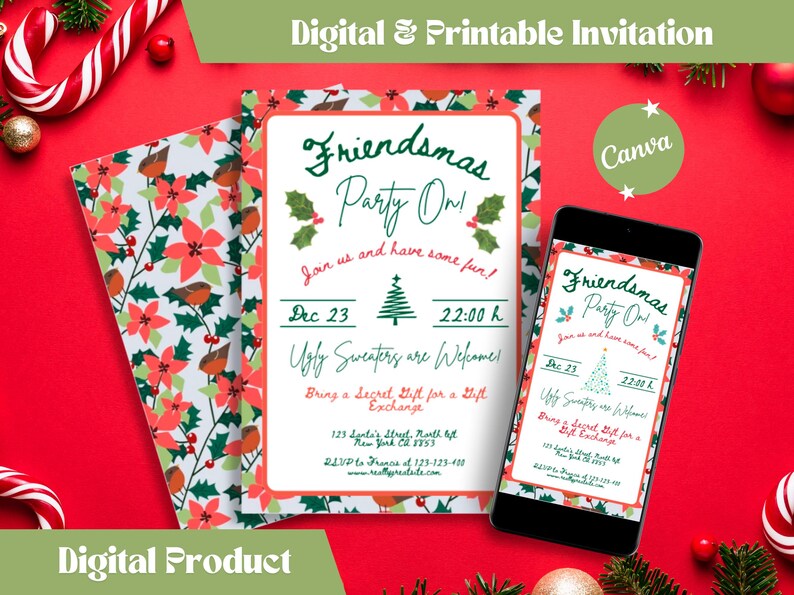 Editable Friendsmas Party Invitation, Digital Invite, Funny Friends ...