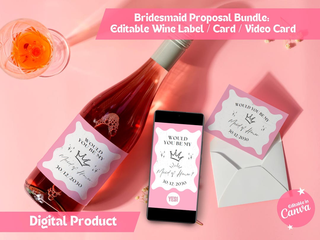 Bridesmaid Proposal Wine Label, Maid of Honor Editable Bridal Party ...