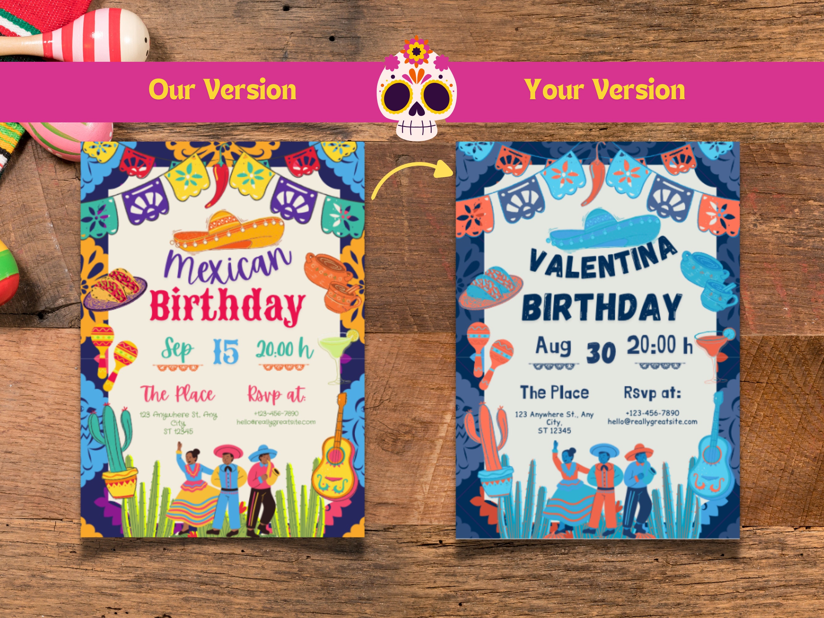 Fiesta Time Birthday Invitation Colorful Mexican Party Invite Mexican ...