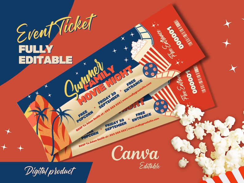 Editable Ticket Summer Event Canva Template DIY Summer Event Vintage ...