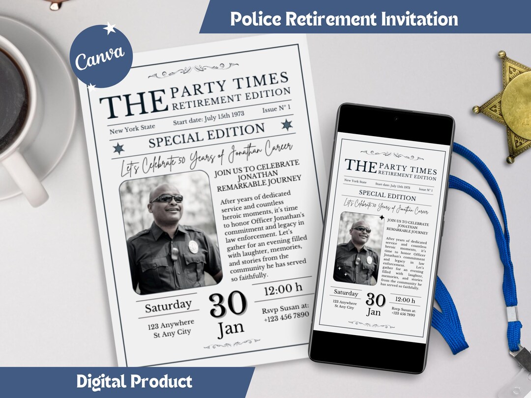 Police Retirement Invitation Template, Newspaper Retirement Party ...