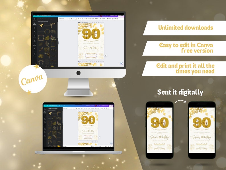 90th Birthday Invite, Elegant 90th Birthday Floral Invitation, Simple ...