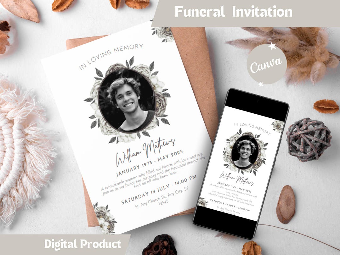 Funeral Invitation Template, Printable & Digital Celebration of Life ...