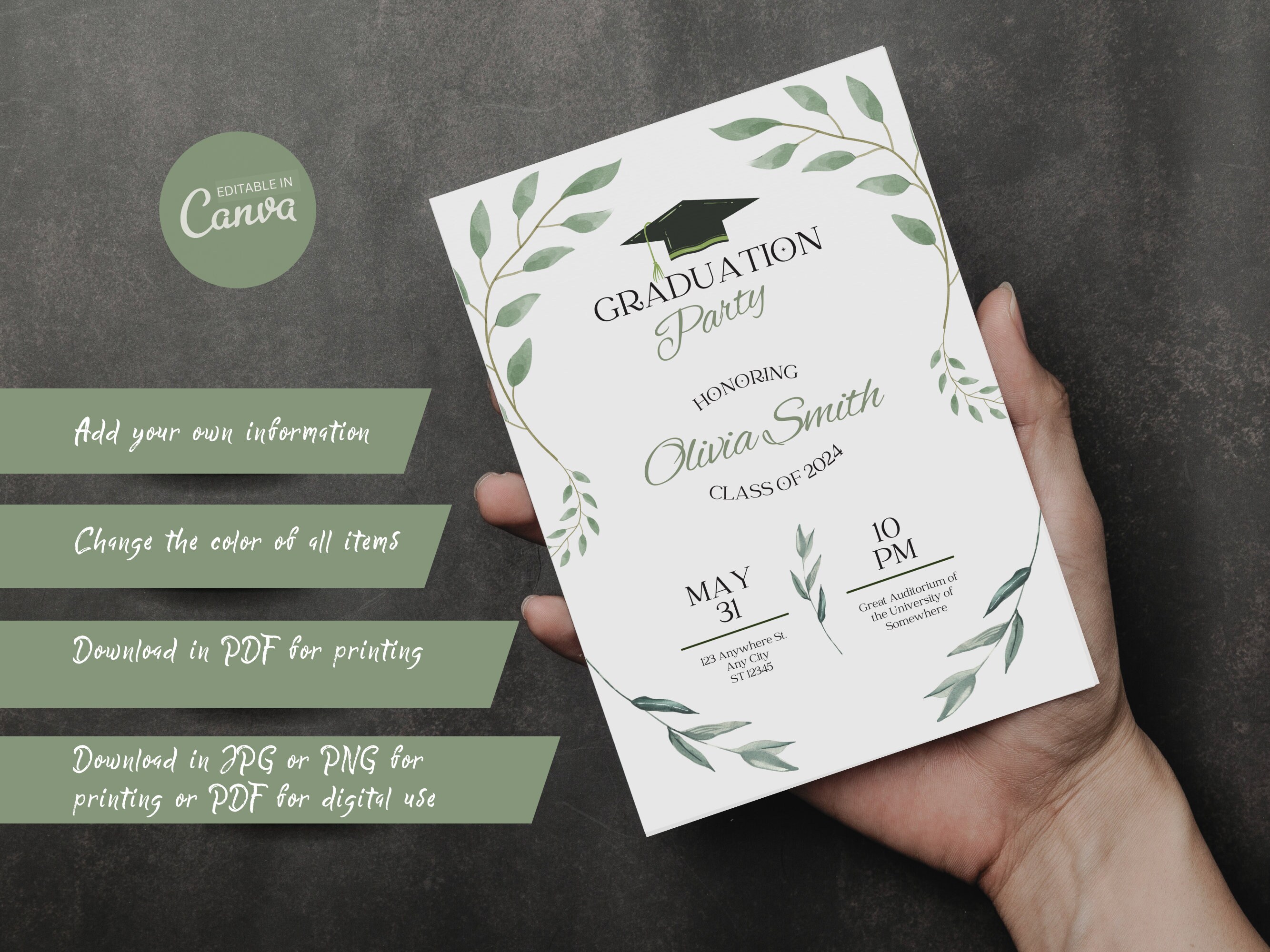 Customizable Graduation Invitation Template Editable Graduation Party ...