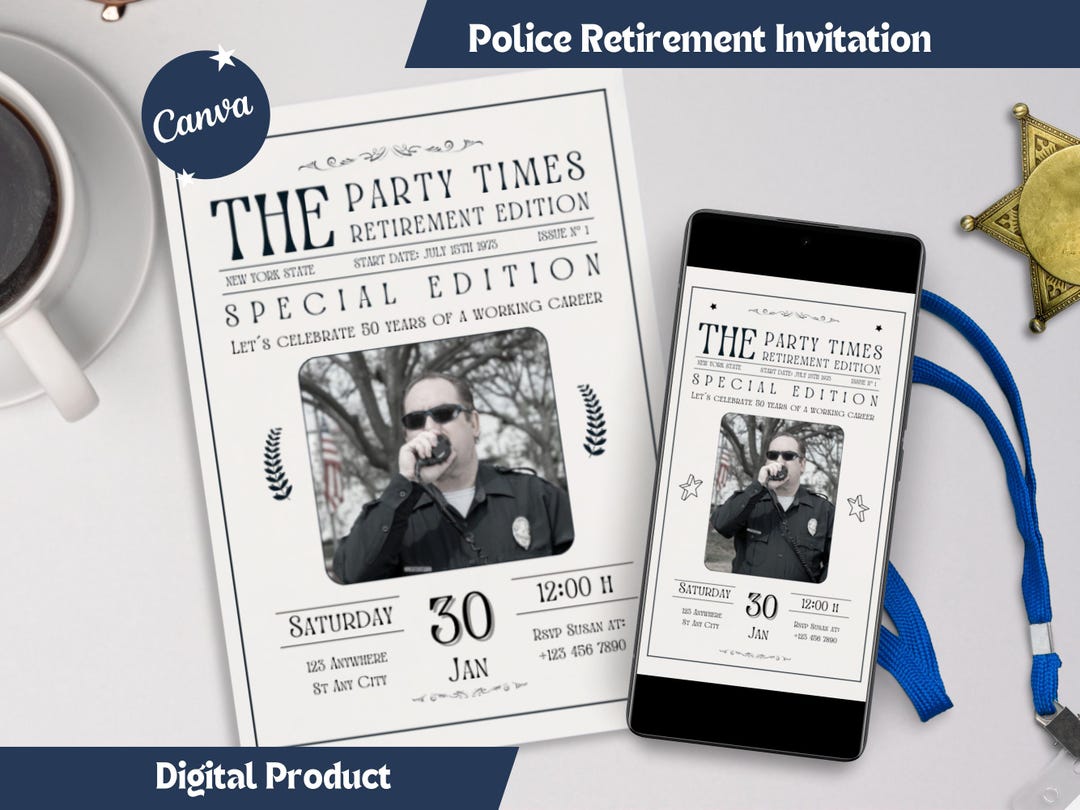 Police Retirement Invitation Template, Newspaper Retirement Party ...