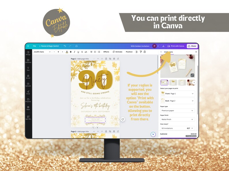 90th Birthday Invite, Elegant 90th Birthday Floral Invitation, Simple ...