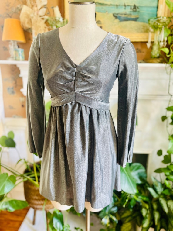 Vintage 1960s Mini Mod Metallic Silver Disco Dress - Gem