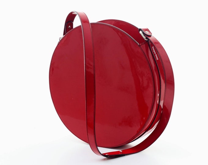 KARIKA Big Red Round Leather Bag Circle Bag Leather Handbag Red Purse ...