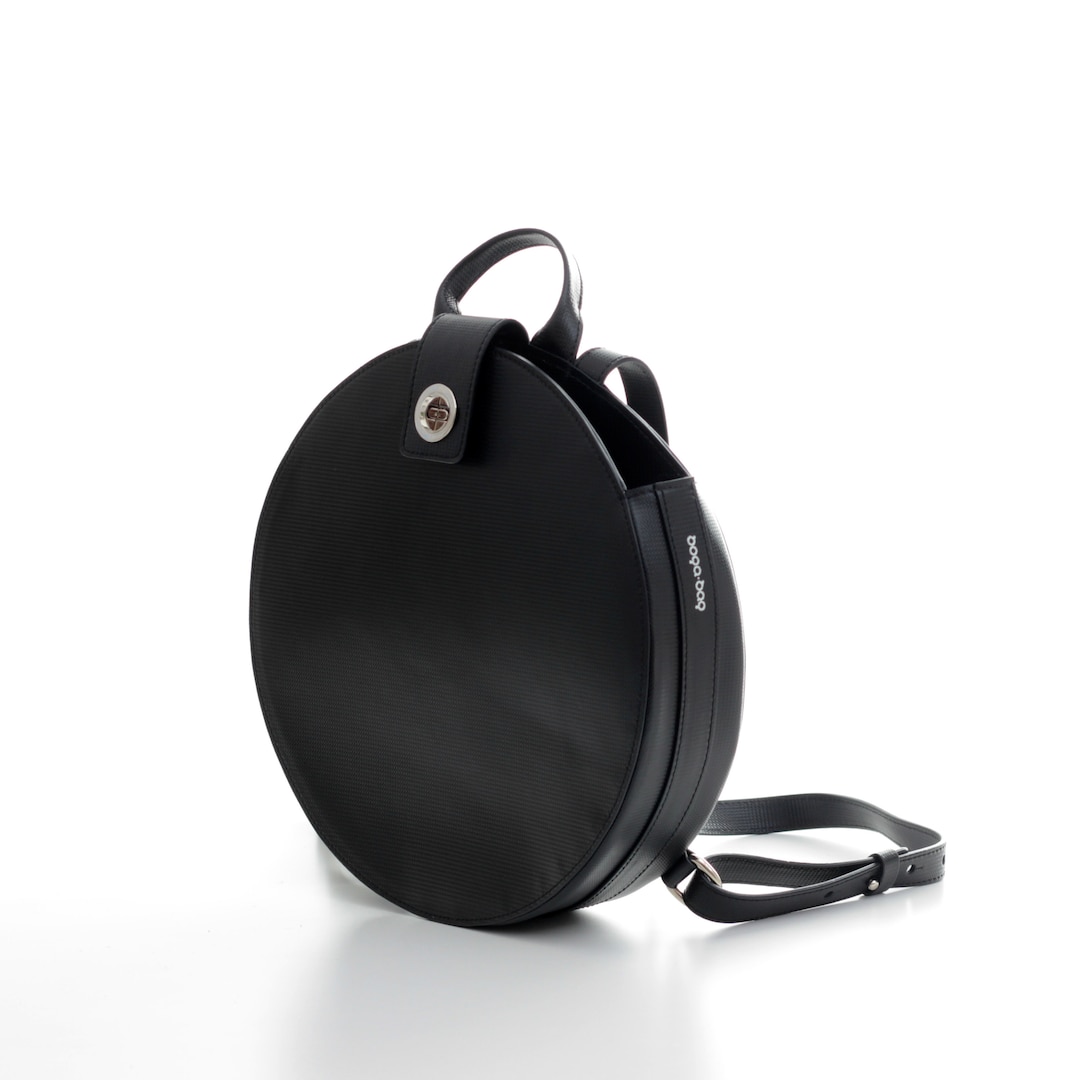 Black Leather Round Backpack for Women - Minimalist Style, Ideal for ...