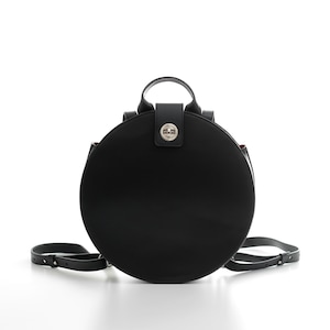 Black Leather Round Backpack for Women - Minimalist Style, Ideal for ...
