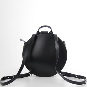 Black Leather Round Backpack for Women - Minimalist Style, Ideal for ...