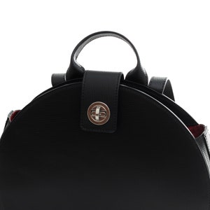 Black Leather Round Backpack for Women - Minimalist Style, Ideal for ...