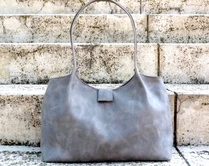 Grey Leather Tote Bag, Leather Bag, Leather Handbag, Grey Shopper ...
