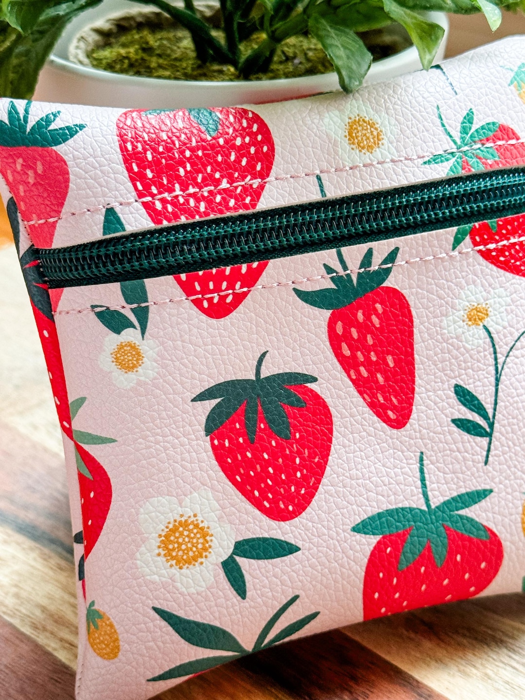 Strawberry Vegan Leather Mini Zipper Pouch – Cute 5x5 Coin Purse ...