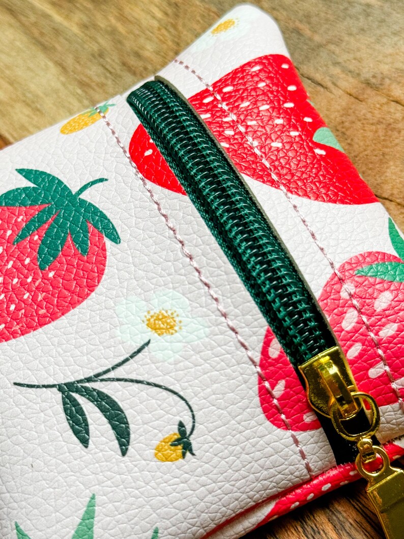 Strawberry Vegan Leather Mini Zipper Pouch – Cute 5x5 Coin Purse ...