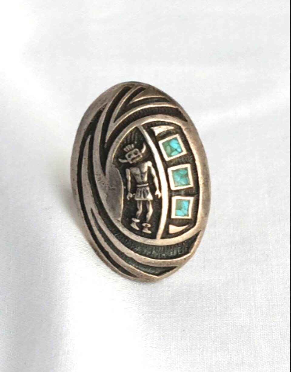 Hopi Kachina Turquoise Inlay Sterling Silver 925 Ring - Etsy