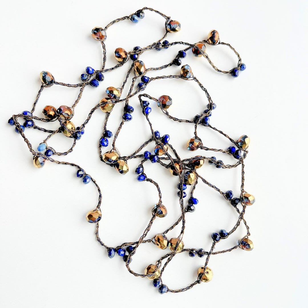 Simple Strand Necklace- Long Single Continuous Crocheted Chain-lapis ...