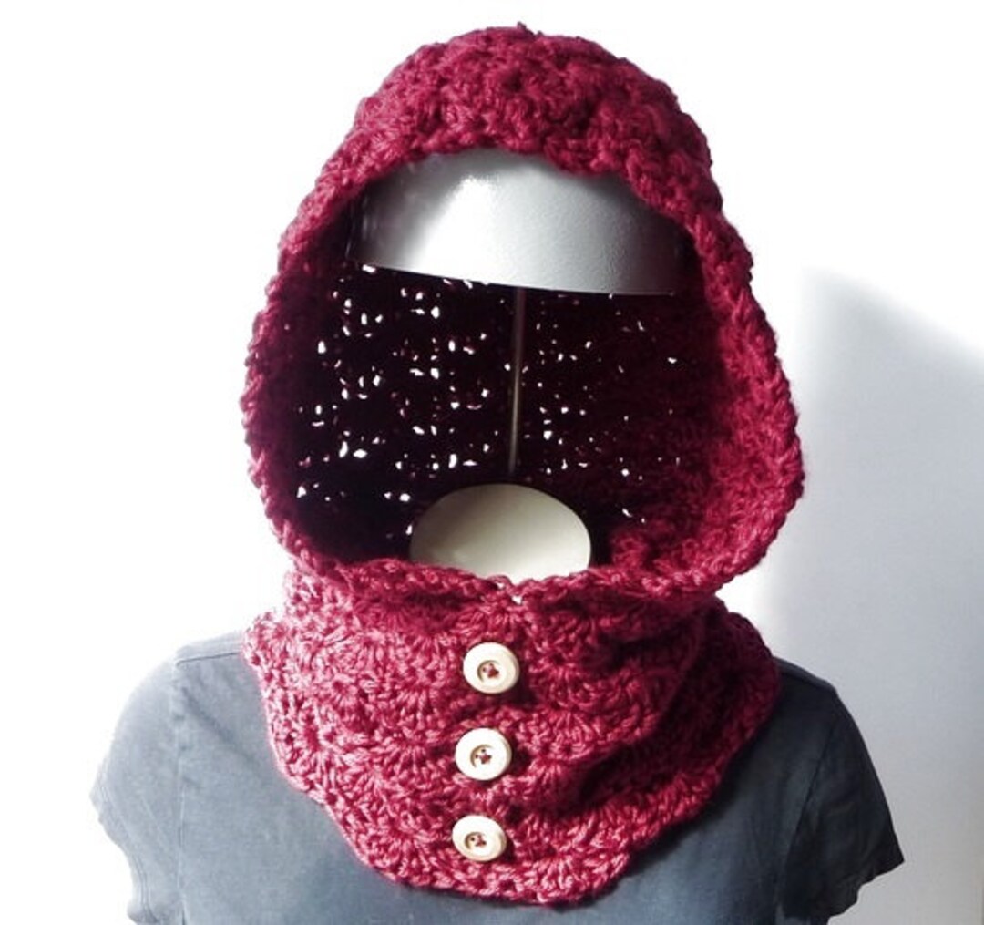 Crochet Pattern Hooded Cowl Button Neck Warmer Crochet Hoodie Instant ...