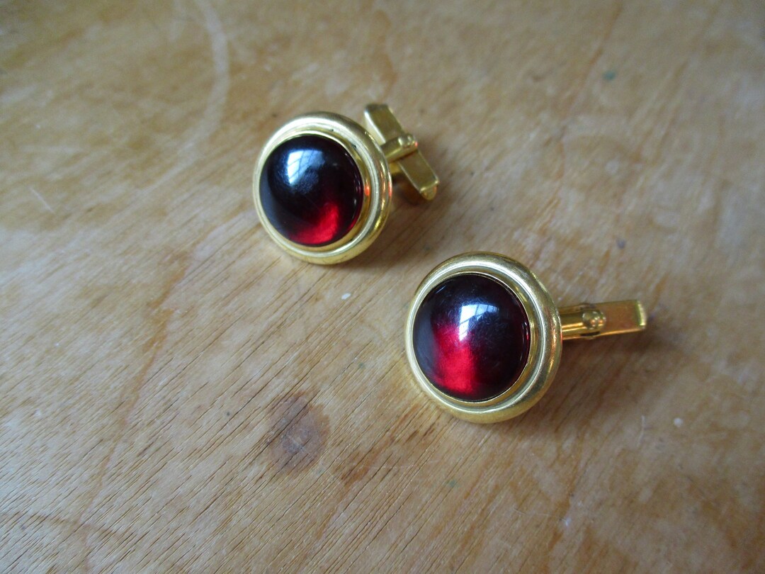 Cuff Links,deep Red Cuff Links With Gold Colored Trim,vintage 1950s ...
