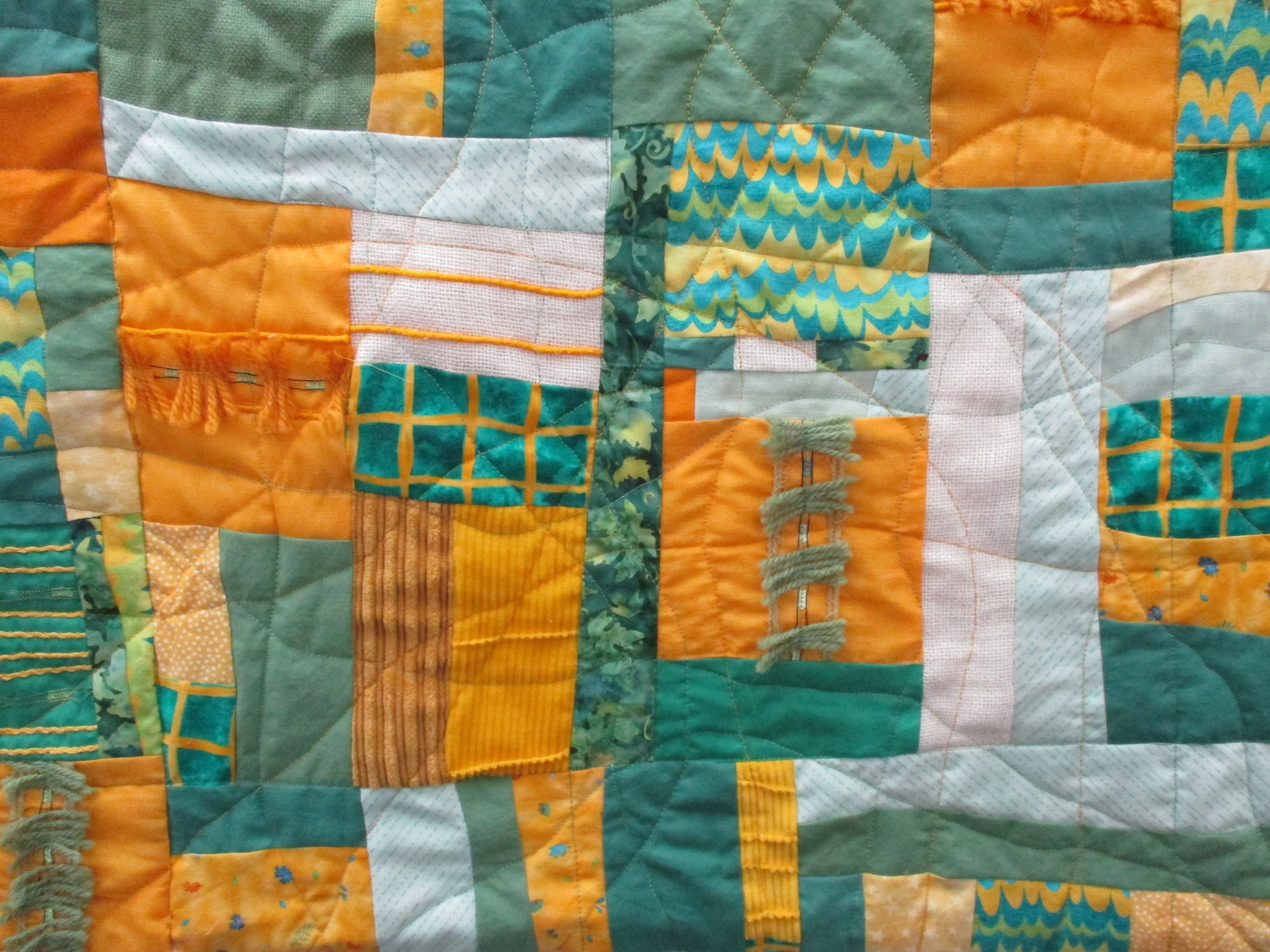 Modern Abstract Fabric Art Wallhanging,fabrics,yellows,greens,orange ...