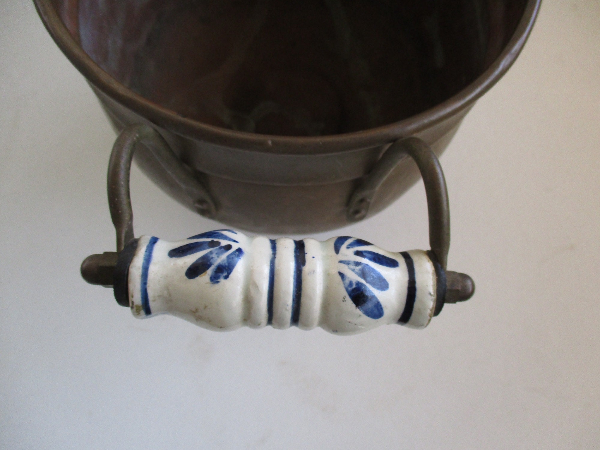 Vintage Hammered Brass Copper Container Two Delph Blue and White ...