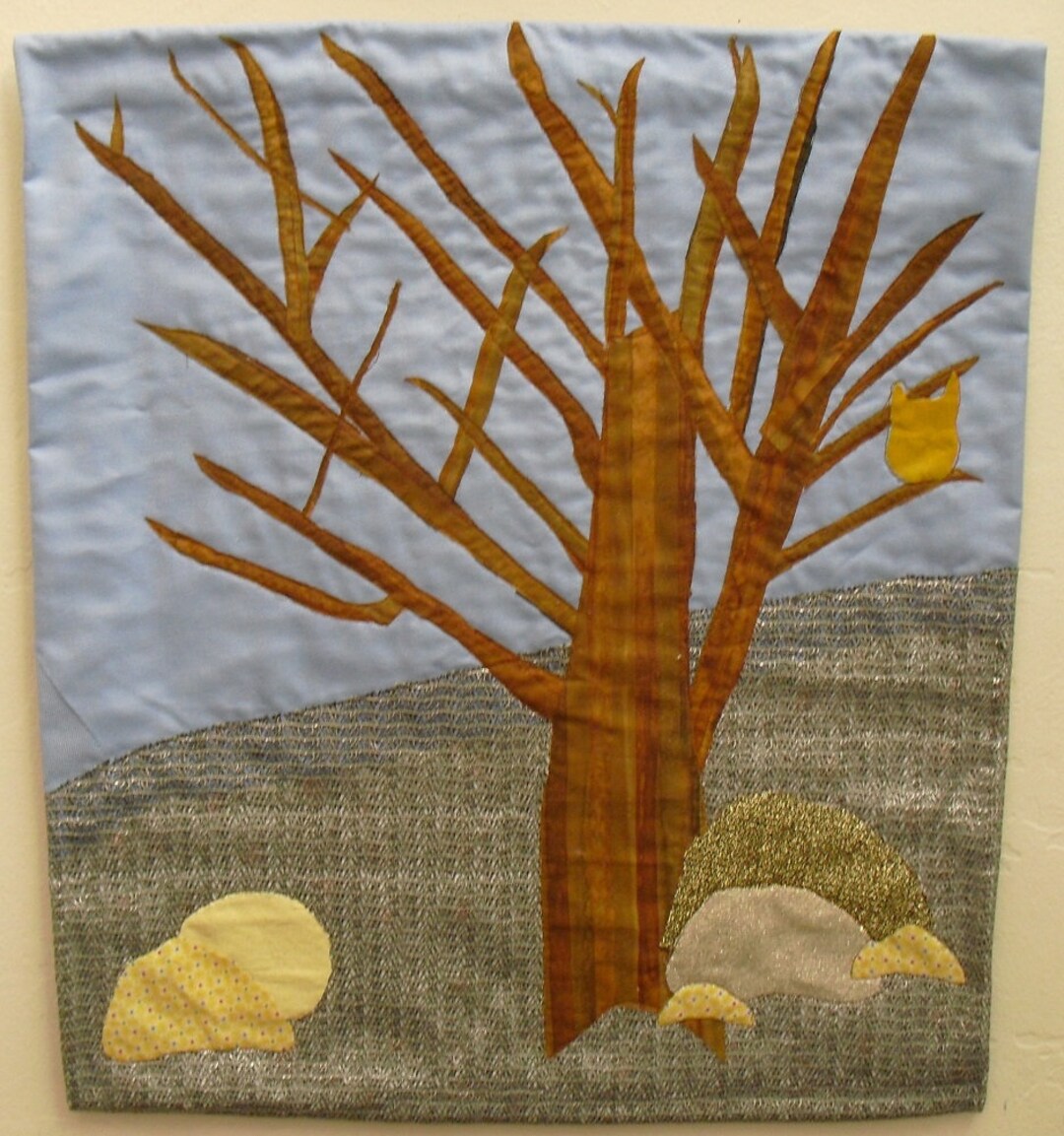 Fabric Landscape Collage Art,nature Tree Art,fabric Art Wall Hanging ...