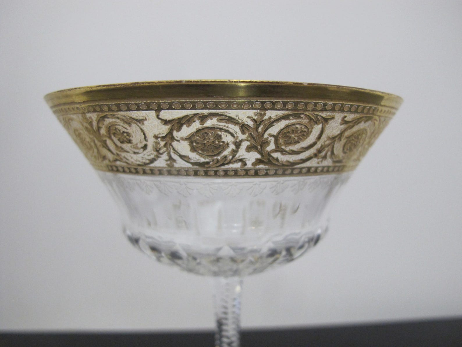 ST LOUIS Gold Gilt THISTLE Crystal Champagne Coupe Dessert Wine Glass 5 ...