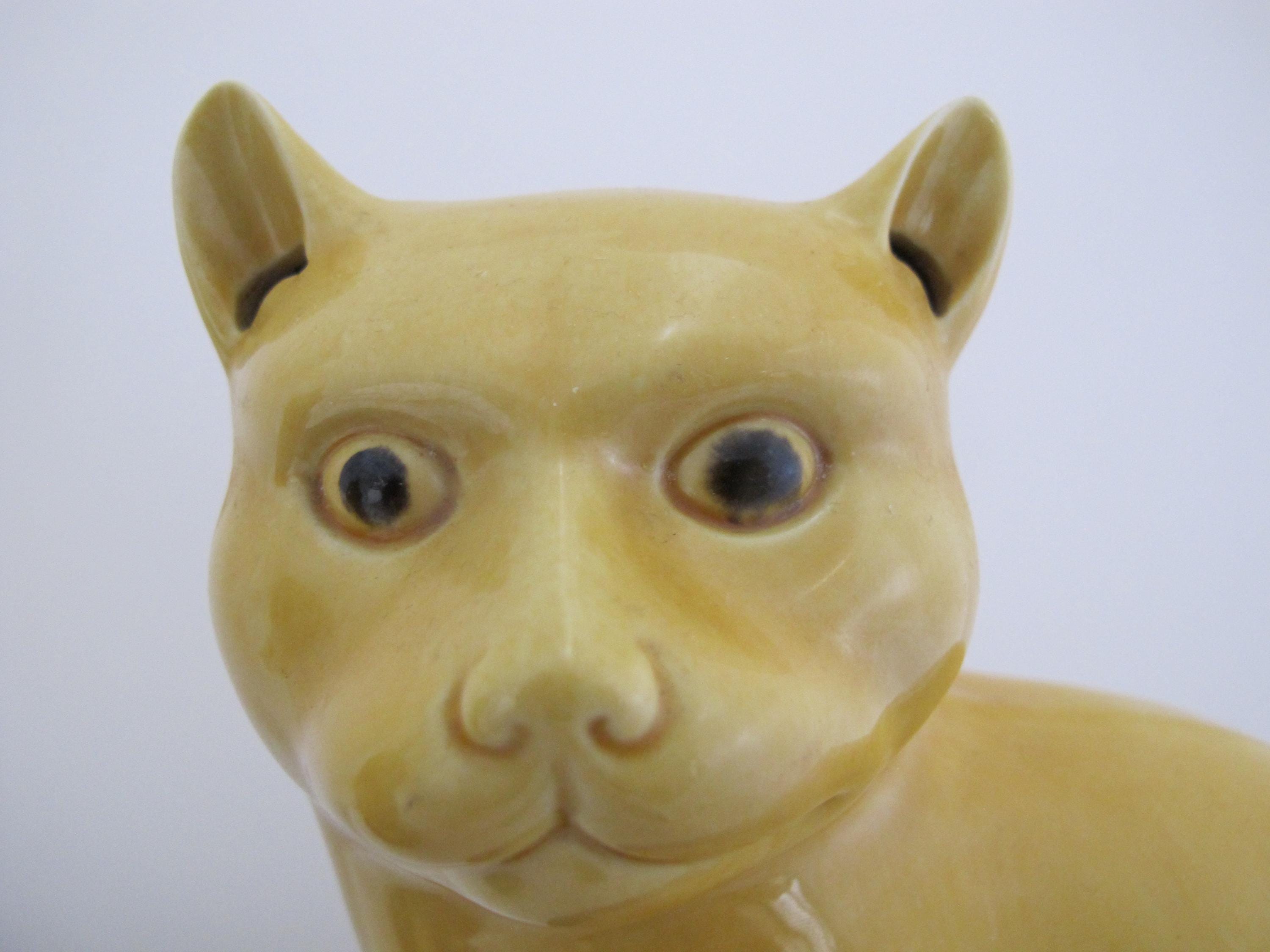 CHINESE 19th Century Export Yellow Porcelain LUCKY Kitty CAT Pair With ...