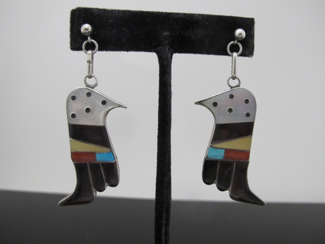 ZUNI Native SHACK Sterling Silver Multi-stone PHOENIX Bird Wings Dangle ...