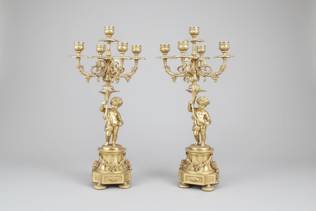 Italian ROCOCO Style Gilt Bronze CANDELABRA Candlestick Pair With Putti ...