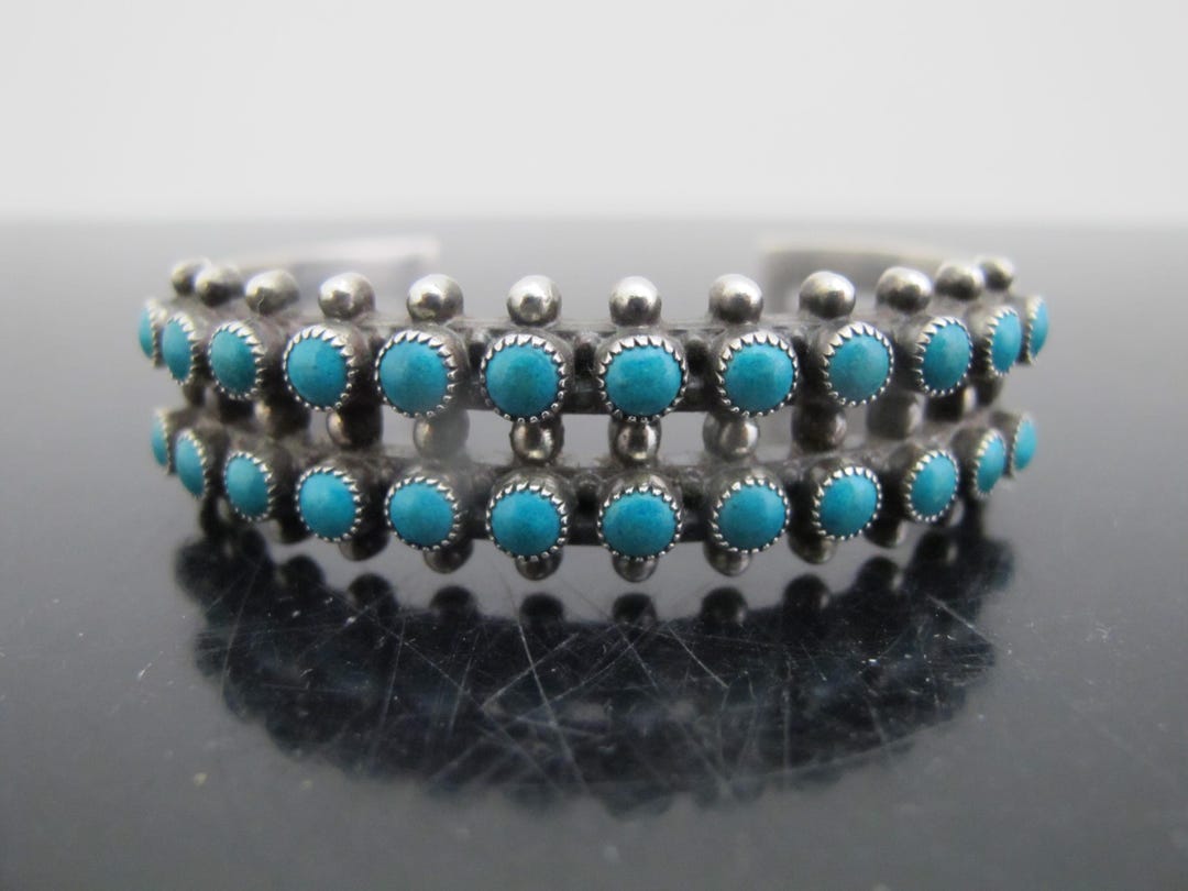 Vintage ZUNI Native FEATHER Engraved Snake Eye TURQUOISE Cuff Bangle ...