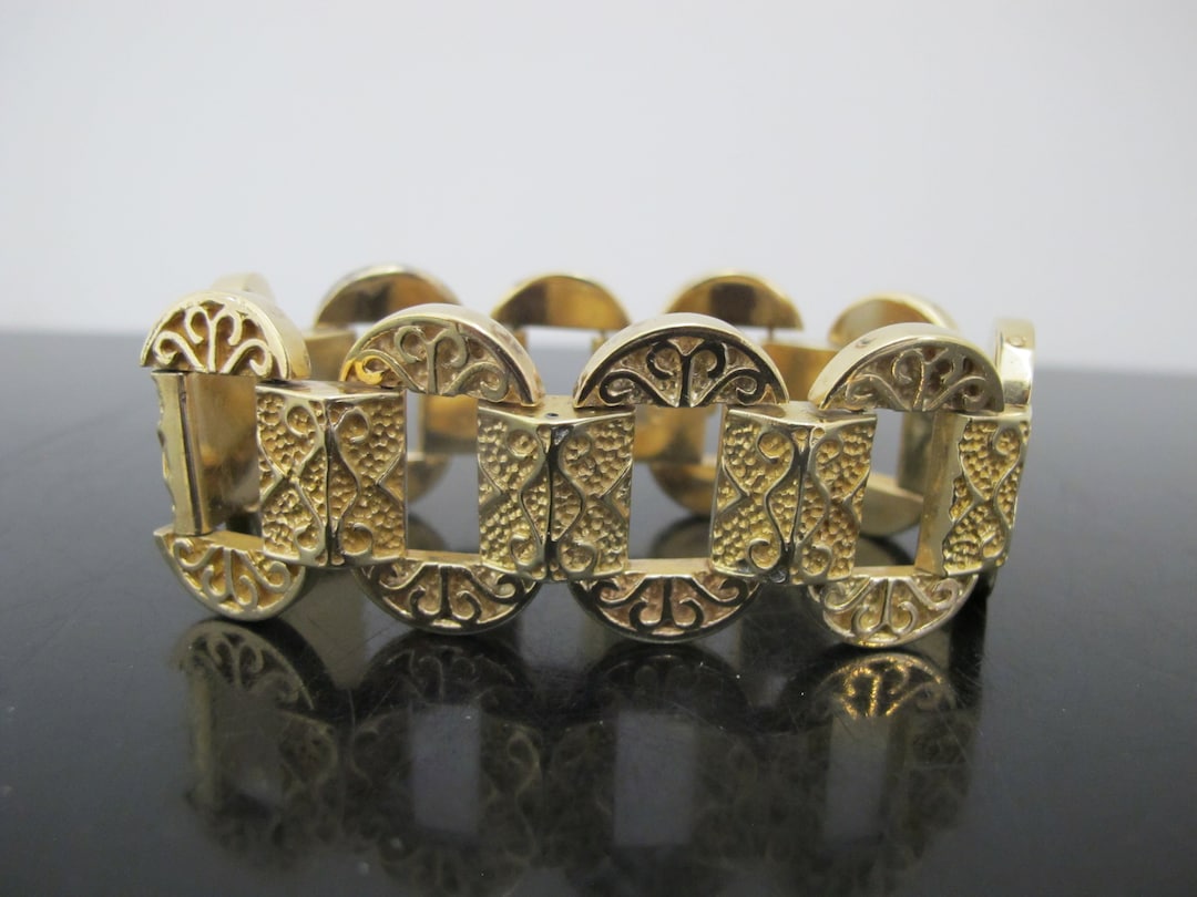 Vintage HEAVY Textured 14k Solid Yellow Gold BOOK CHAIN Link Bracelet ...