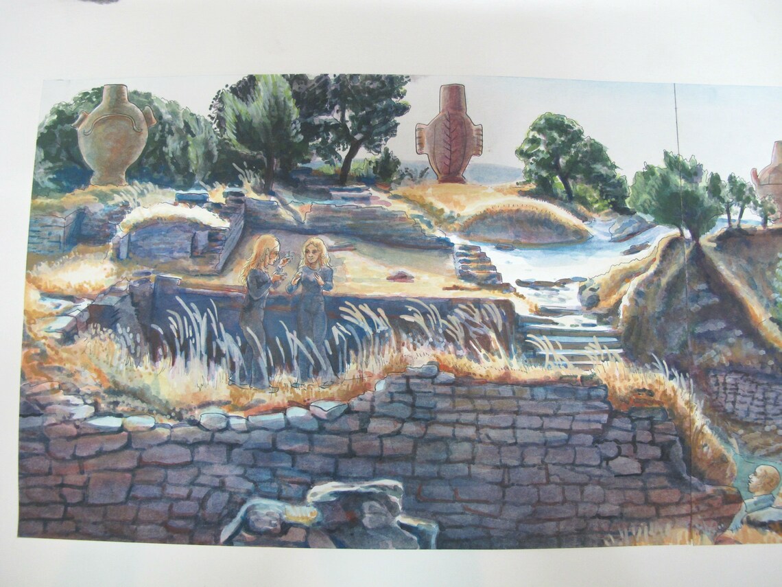 TROY WALL VI Watercolor Painting Cartoons of Cyprus by Anne | Etsy