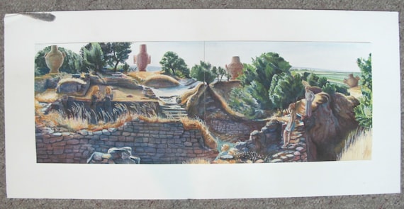 TROY WALL VI Watercolor Painting Cartoons of Cyprus by Anne | Etsy India