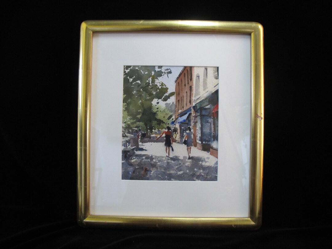 Paul Rafferty New York Shopping on Main St Gilt Framed Watercolor ...