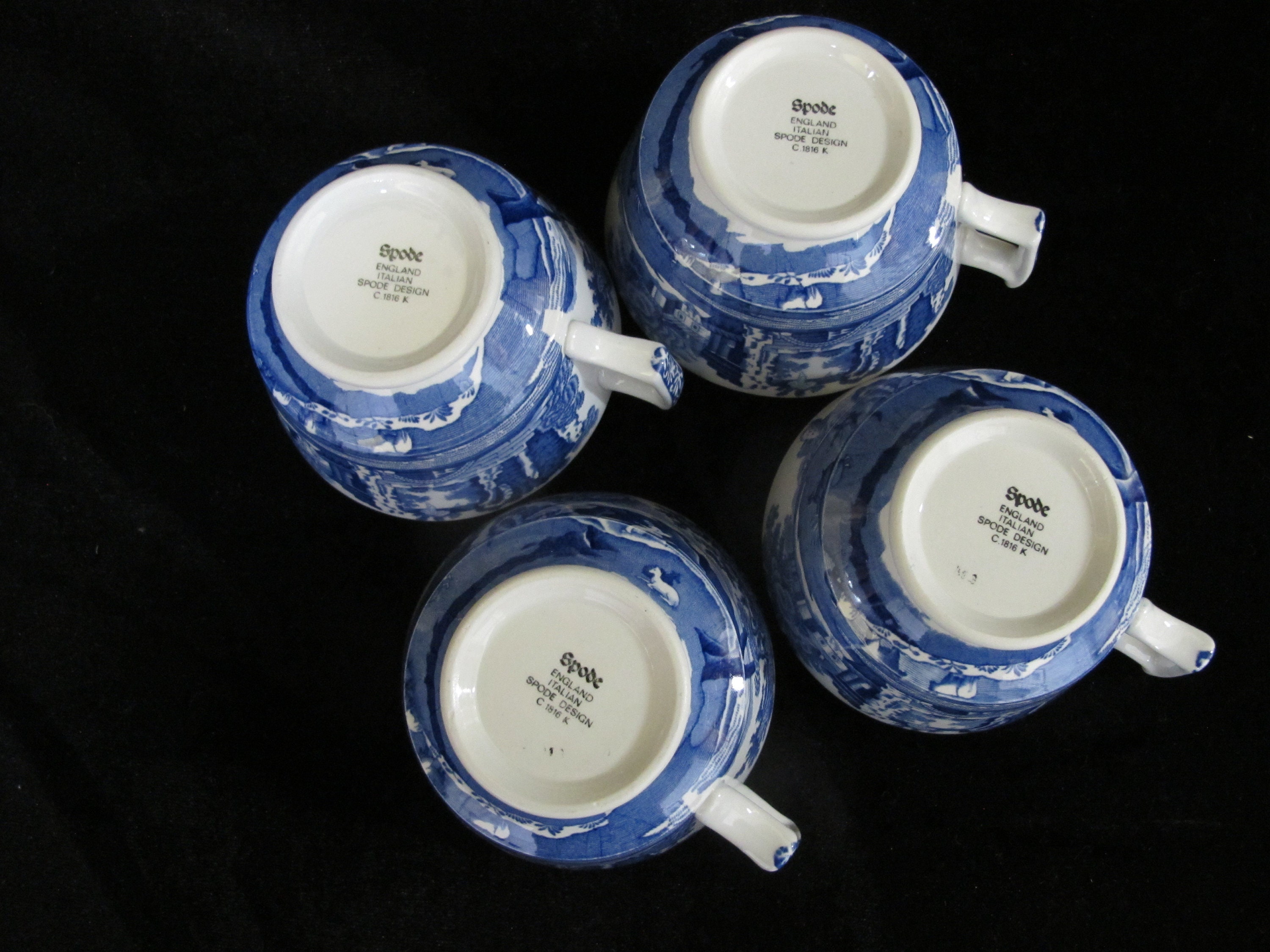SPODE England C1816 Cobalt Blue Hand Painted ITALIAN Tea Coffee Cup Set ...