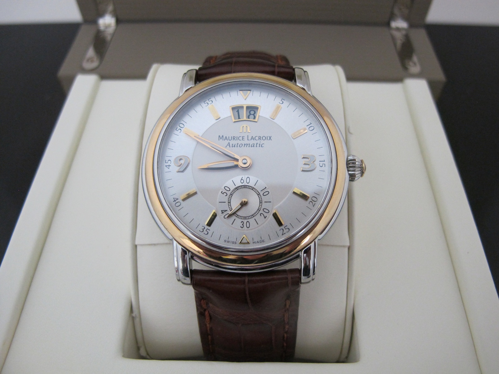 MAURICE LACROIX Switzerland Masterpiece Grand Guichet 18k Gold Watch in ...