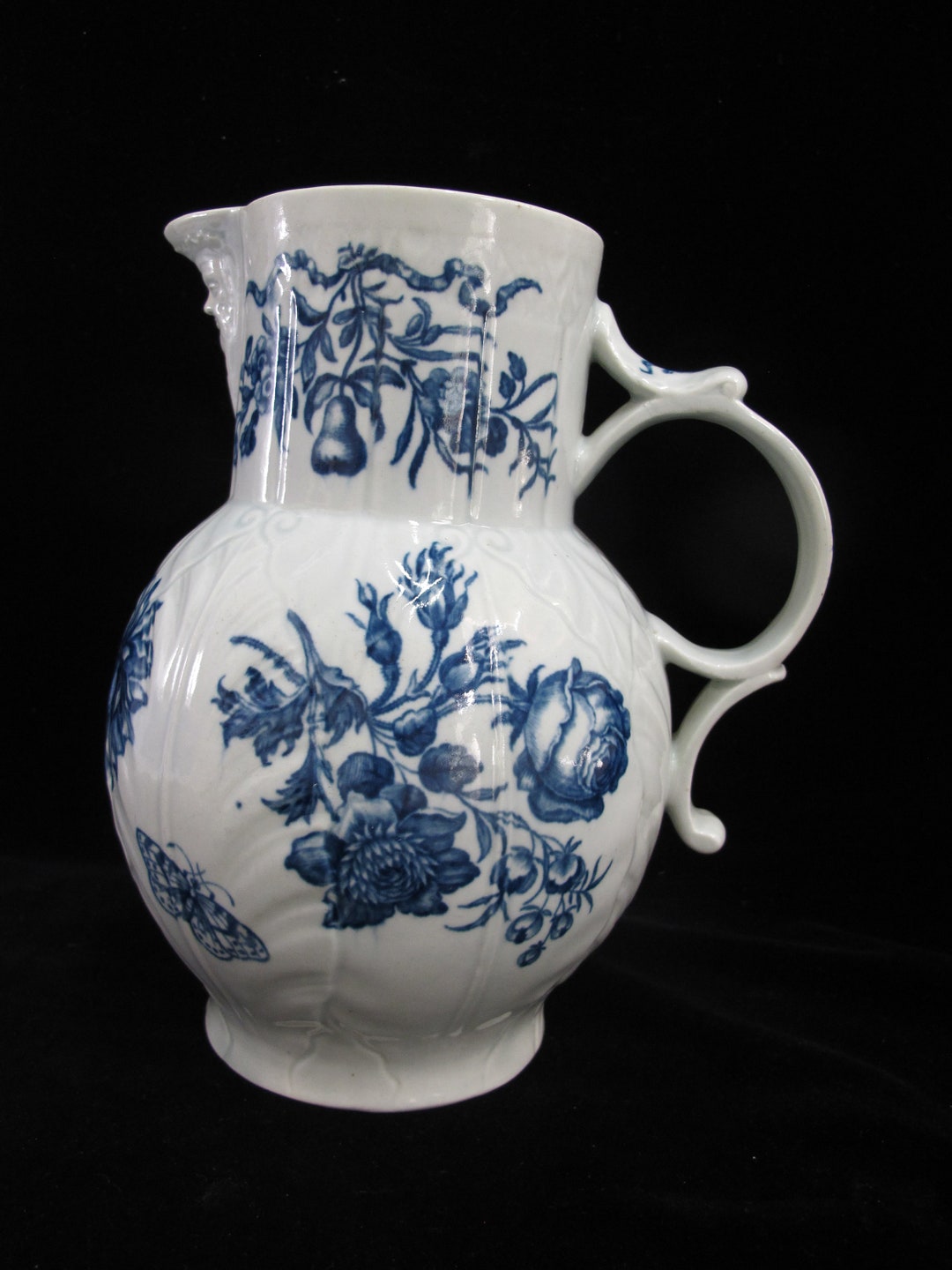 Antique WORCESTER Blue Floral Cabbage Leaf BACCHUS Mask Pitcher Jug - Etsy