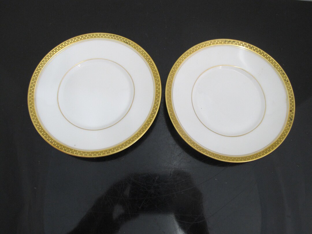 GOA Limoges France Gold Encrusted PORCELAIN 5" Plate or Saucer Pair - Etsy