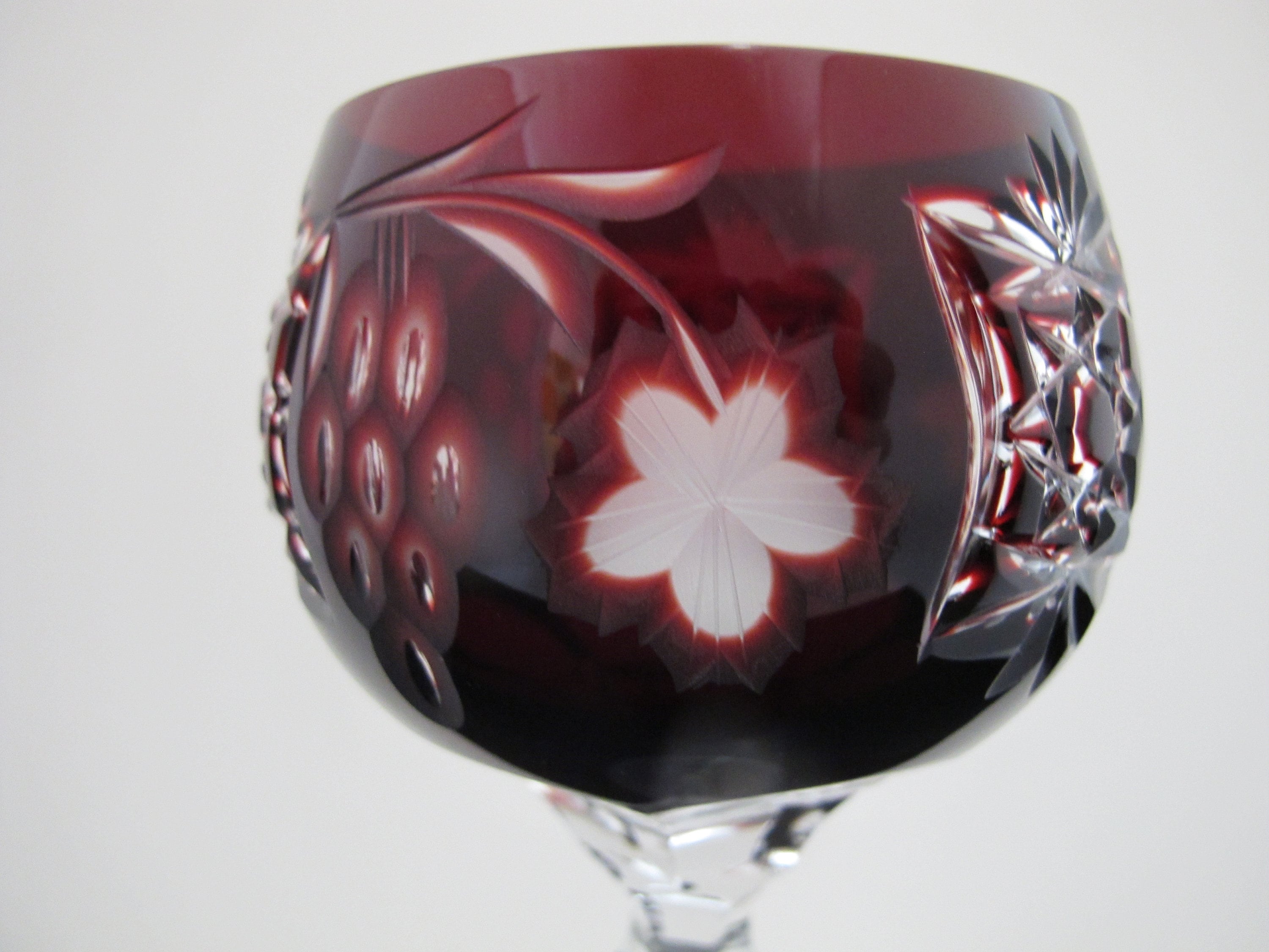 BEYER Cranberry Red Cut Crystal GRAPE Design BOHEMIAN 8.25 Hock Wine ...