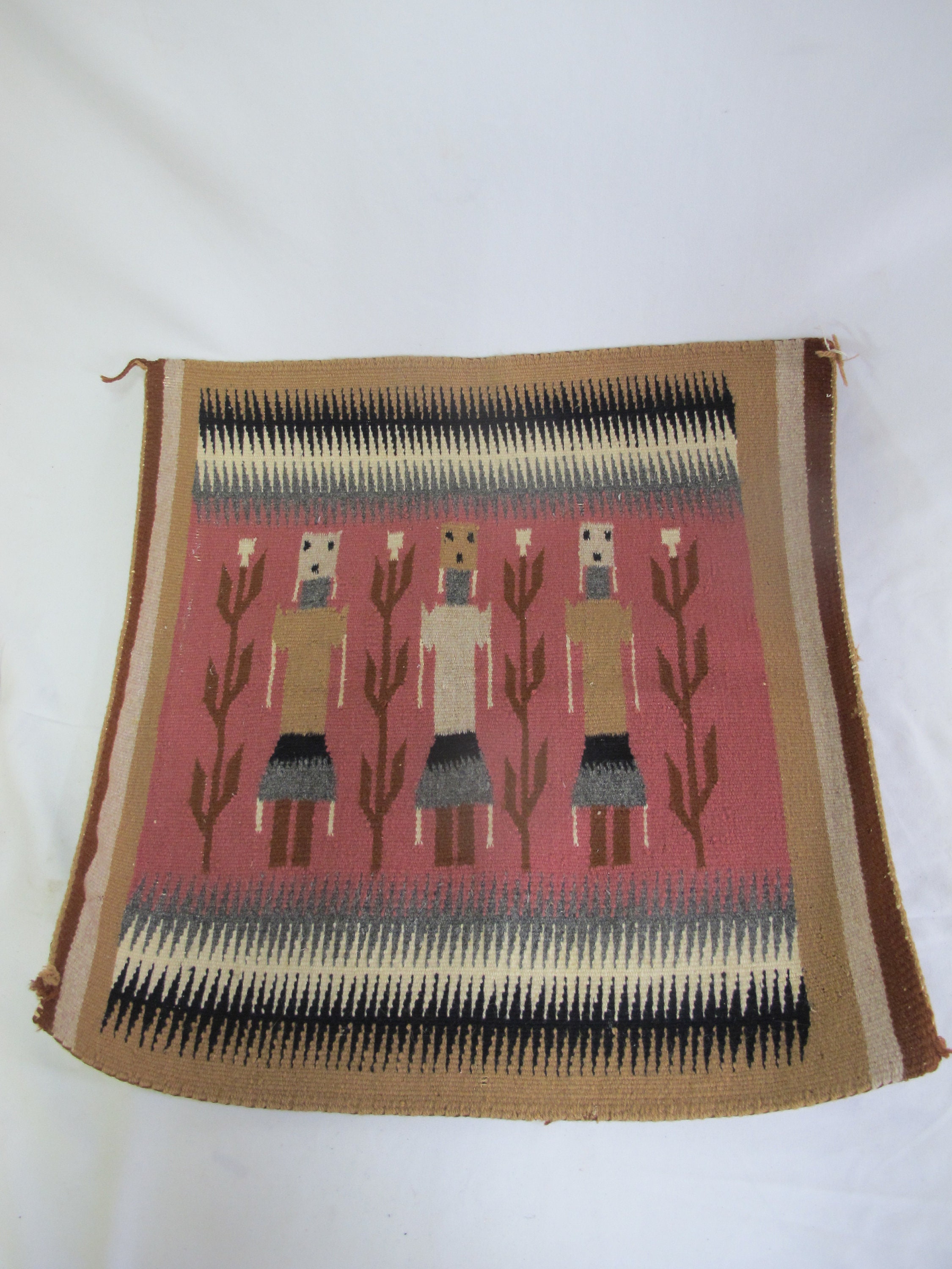 Vintage NAVAJO Native YEI Corn Maiden Wool TAPESTRY Rug 22 X 23 - Etsy