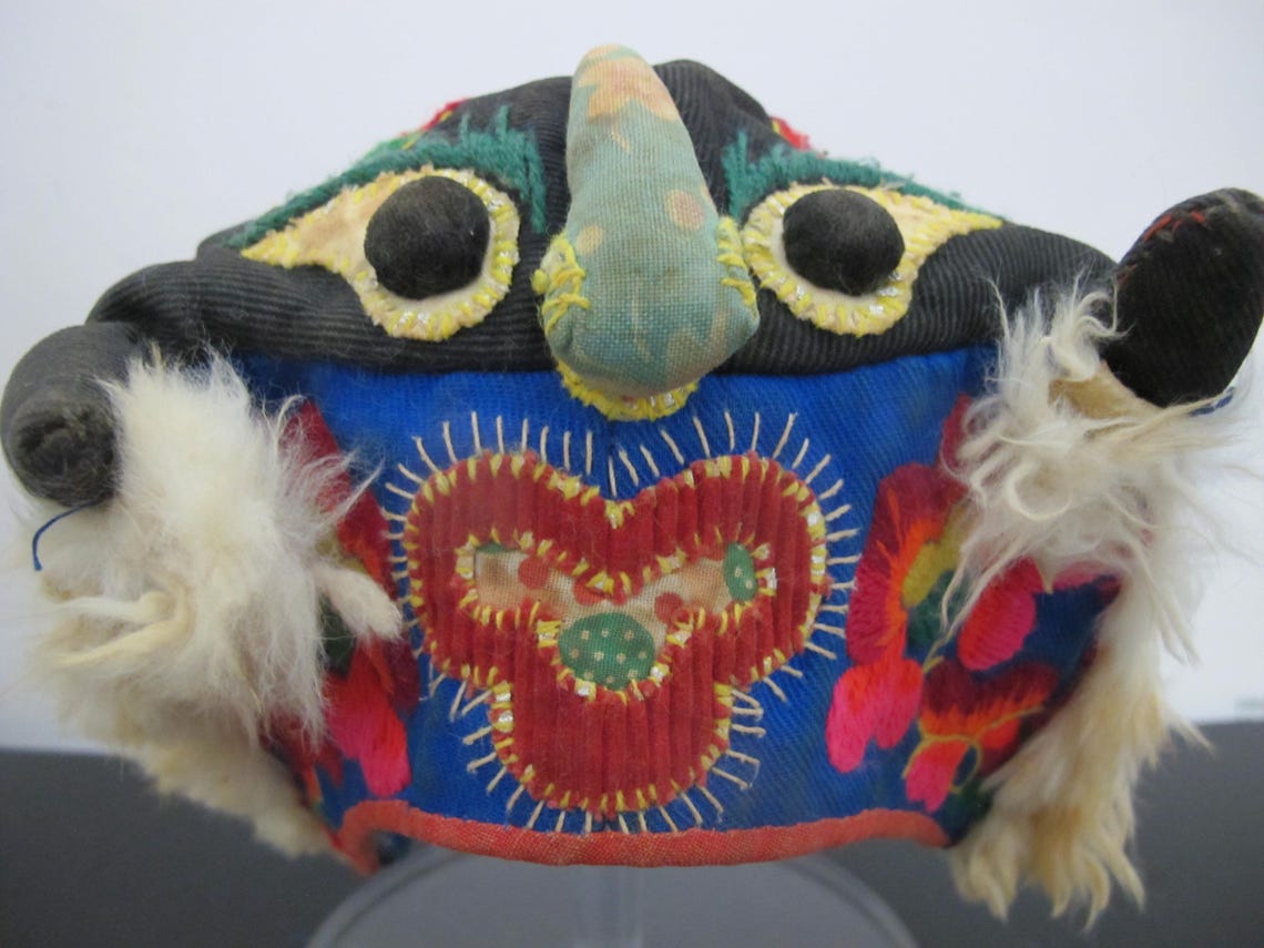 Antique CHINESE Elaborate MIAO Floral Embroidery TIGER Animal Festival ...