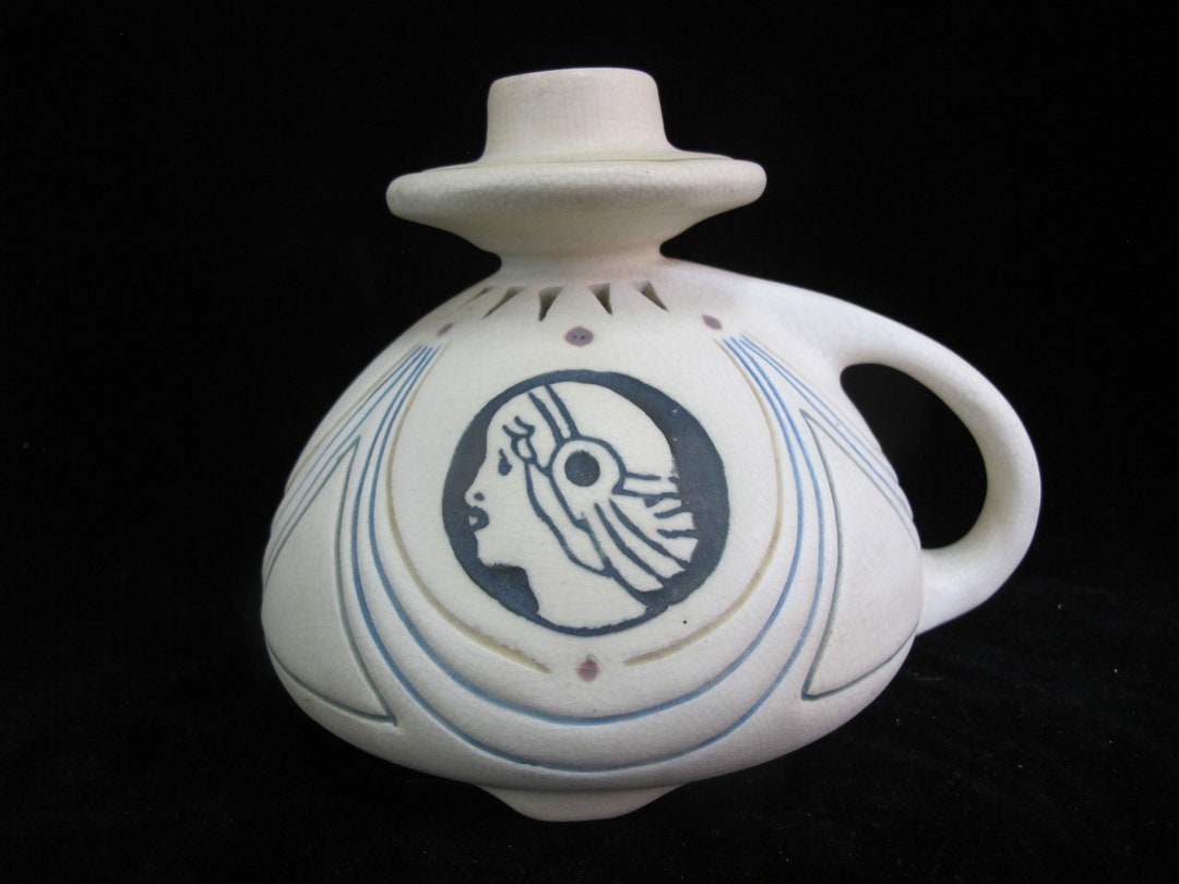 Vintage WELLER Creamware Pottery ETHEL Art Deco CAMEO Chamber Candle ...